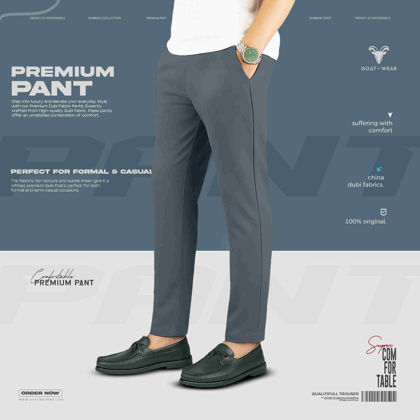 Premium Pant-Style Trouser (Ash) - Goat Wear